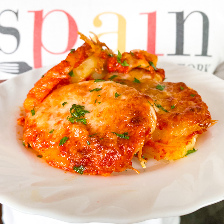 Cheesy Spanish Potatoes with Romesco Sauce | Easy Spanish Potato Bake